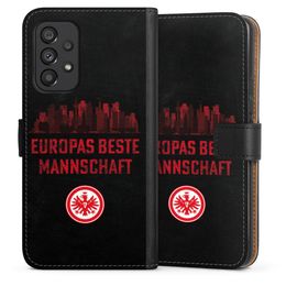 DeinDesign Galaxy A53 5G Handy Klapph&uuml;lle Handyh&uuml;lle aus Kunst Leder schwarz Flip Case Merchandise European Cup Eintracht Frankfurt Sideflip mit langer Lasche