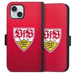 DeinDesign iPhone 15 Handy Klapph&uuml;lle Handyh&uuml;lle aus Kunst Leder schwarz Flip Case Logo Official Licensed Product Vfb Stuttgart Sideflip mit Lasche