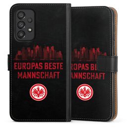 DeinDesign Galaxy A33 5G Handy Klapph&uuml;lle Handyh&uuml;lle aus Kunst Leder schwarz Flip Case Merchandise European Cup Eintracht Frankfurt Sideflip mit langer Lasche