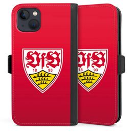 DeinDesign iPhone 13 Handy Klapph&uuml;lle Handyh&uuml;lle aus Kunst Leder schwarz Flip Case Logo Official Licensed Product Vfb Stuttgart Sideflip mit Lasche