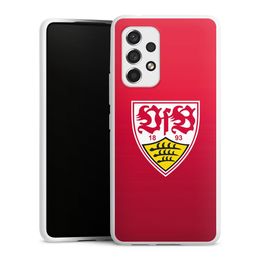 DeinDesign Galaxy A53 5G Handy Silikon H&uuml;lle Case wei&szlig; Handyh&uuml;lle Vfb Stuttgart Official Licensed Product Logo Silikon Case
