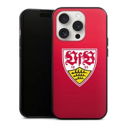 DeinDesign iPhone 15 Pro Handy Slim Case extra d&uuml;nn Silikon Handyh&uuml;lle schwarz H&uuml;lle Logo Official Licensed Product Vfb Stuttgart Silikon Slim Case