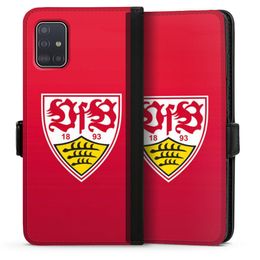 DeinDesign Galaxy A51 Handy Klapph&uuml;lle Handyh&uuml;lle aus Kunst Leder schwarz Flip Case Logo Official Licensed Product Vfb Stuttgart Sideflip mit Lasche