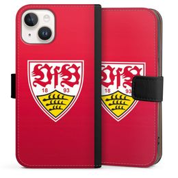 DeinDesign iPhone 14 Handy Klapph&uuml;lle Handyh&uuml;lle aus Kunst Leder schwarz Flip Case Logo Official Licensed Product Vfb Stuttgart Sideflip mit Lasche