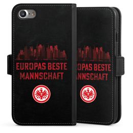 DeinDesign iPhone SE (2022) Handy Klapph&uuml;lle Handyh&uuml;lle aus Kunst Leder schwarz Flip Case Merchandise European Cup Eintracht Frankfurt Sideflip mit Lasche