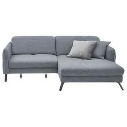 Ecksofa SET ONE BY Musterring "SO 4400 V" Sofas Gr. B/H/T: 259cm x 84cm x 167cm, Struktur weich AMSTERDAM, Recamiere rechts, mit Armteilverstellung-mit Kopfteilverstellung-mit Sitting-Bett motorisch-Kaltschaum, blau (blau/grau) wahlweise mit motorischer Bettfunktion & Kopfverstellung, Fuß schwarz