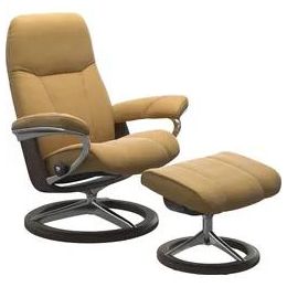 Relaxsessel stressless "Consul" Sessel Gr. Material Bezug, Material Gestell, Ausführung / Funktion, Maße, gelb (honey) mit Hocker, Signature Base, Größe L, Gestell Wenge