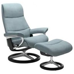 Relaxsessel stressless "View" Sessel Gr. Struktur fein JASMINE, Cross Base Schwarz, Relaxfunktion-Drehfunktion-PlusTMSystem-Gleitsystem-BalanceAdaptTM, B/H/T: 78cm x 108cm x 78cm, blau (light jasmine) mit Signature Base, Größe S,Gestell Schwarz