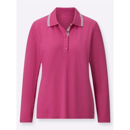 WITT Damen Langarm-Poloshirt in Pikee-Qualit&auml;t, fuchsia, Gr&ouml;&szlig;e 36