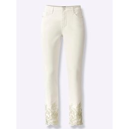 WITT Damen 7/8-Jeans mit Stickerei und Glitzer-Steinchen, ecru, Gr&ouml;&szlig;e 40