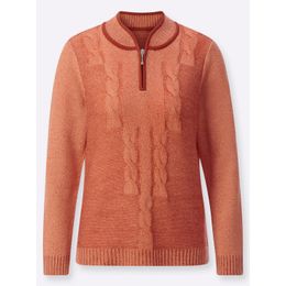 WITT Damen Boucl&eacute;-Pullover mit Zopfmuster, papaya-meliert, Gr&ouml;&szlig;e 38