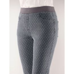 WITT Damen Schlupfjeans mit geripptem Strick-Dehnbund, grey-denim-bedruckt, Gr&ouml;&szlig;e 38
