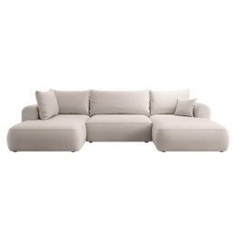 Selsey U-Form-Sofa mit Veloursbezug, creme 178x95x355cm