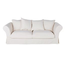 Maisons du Monde Ausziehbares 3/4-Sitzer-Sofa mit elfenbeinfarbenem Bezug mit Leineneffekt, Matratze 12cm 225x88x99cm
