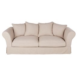 Maisons du Monde Ausziehbares 3/4-Sitzer-Sofa mit beigefarbenem Bezug mit Leineneffekt, Matratze 12cm 225x88x99cm