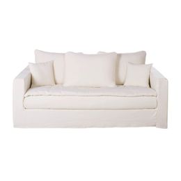Maisons du Monde Ausziehbares 3/4-Sitzer-Sofa mit Bezug aus weißem Leineneffekt, Matratze 6cm 200x85x95cm