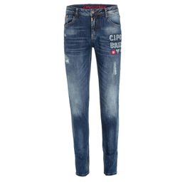 Cipo & Baxx Bequeme Jeans CIPO & BAXX Gr. 30, Länge 34, blau Herren Jeans mit Aufnäher in Slim Fit