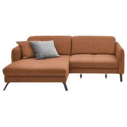 Ecksofa SET ONE BY Musterring "SO 4400 V" Sofas Gr. B/H/T: 259cm x 84cm x 167cm, Struktur weich AMSTERDAM, Recamiere links, mit Armteilverstellung-mit Kopfteilverstellung-mit Sitting-Bett motorisch-PUR-Schaumstoff, rosegold (kupfer) wahlweise mit motorischer Bettfunktion & Kopfverstellung, Fuß schwarz