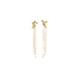 Paul Valentine Adorn Earrings Pearl Tassel 14K Gold Plated