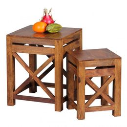 Wohnling Sheesham Massivholz Beistelltische 2er Set Satztisch 40 x 40 cm