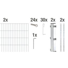 Alberts Gabionenzaun "Gabionen-Grundset Step²" Zaunelemente feuerverzinkt, Höhe: 100 und 180cm, Breite: 2m, zum Einbetonieren Gr. H/L: 100 cm x 2 m, Pfosten: 2 St., silberfarben (silber) Zaunelemente