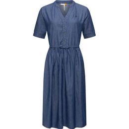 Shirtkleid Ragwear "Casarea Denim" Gr. XXL (44), Normalgrößen, blau (denim) Damen Kleider Freizeitkleider stylisches Sommerkleid mit Taillenband