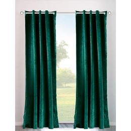 Vorhang my home "Velvet Uni" Gardinen Gr. 175 cm, Ösen, 140 cm, grün (dunkelgrün) Ösen Samt, 2-er Set, Vorhang, edel, einfarbig