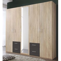 Kleiderschrank wimex "Freiburg" Schränke Gr. B/H/T: 225 cm x 210 cm x 58 cm, 5 St., grau (struktureichefarben hell, graphit) Kleiderschrank Drehtürenschrank Schränke