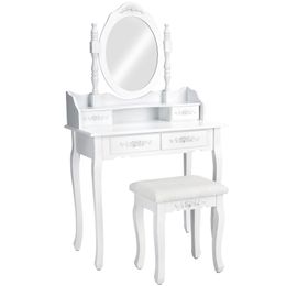TecTake&reg; Schminktisch, im Antik-Look, mit gepolstertem Hocker, 4 Schubladen, 75 x 40 x 143 cm