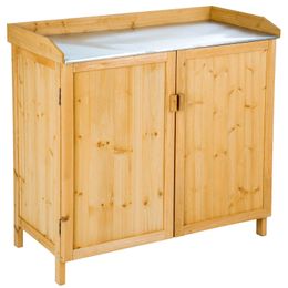 TecTake® Pflanztisch, aus Holz, Schutzleisten an 3 Seiten, 98 x 48 x 95 cm