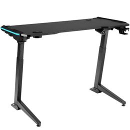 TecTake&reg; Schreibtisch, h&ouml;henverstellbar, Tischplatte in Carbon-Optik mit LED-Zierleisten, 1300 x 672 x 720 - 1210 mm