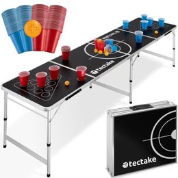 TecTake&reg; Aluminium Bierpongtisch, klappbar, bodenschonende Kunststofff&uuml;&szlig;e, inklusive 100 Bechern und 6 B&auml;llen