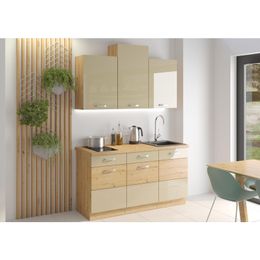 K&uuml;chen-Preisbombe K&uuml;che Eiche Artisan Cappuccino 150 K&uuml;chenzeile Hochglanz K&uuml;chenblock Singlek&uuml;che