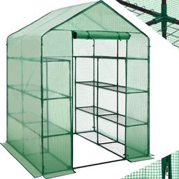 TecTake&reg; Foliengew&auml;chshaus, 3,6 m&sup3;, mit 16 Regalebenen, UV-best&auml;ndig, 143 x 143 x 195 cm