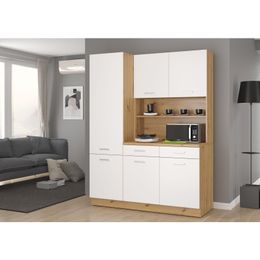 K&uuml;chen-Preisbombe Buffet K&uuml;che Mario 150cm K&uuml;chenzeile K&uuml;chenblock Einbauk&uuml;che Weiss Eiche Artisan