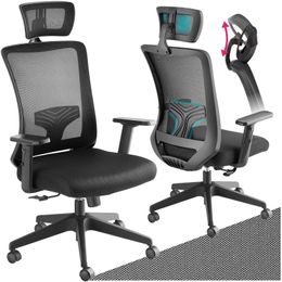 TecTake&reg; B&uuml;rostuhl, ergonomische Form mit Lordosenst&uuml;tze und verstellbarer Kopfst&uuml;tze, mit Netzstoffbezug, h&ouml;henverstellbare Armlehnen und Wippfunktion, stufenlos h&ouml;henverstellbar