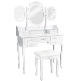 TecTake&reg; Schminktisch, im Antik-Look, mit gepolstertem Hocker, 7 Schubladen, 90 x 40 x 145 cm