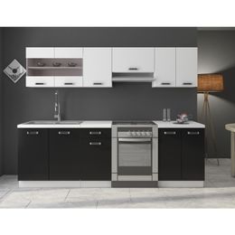 K&uuml;chen-Preisbombe K&uuml;che Omega 240 cm K&uuml;chenzeile K&uuml;chenblock variabel stellbar in Schwarz Weiss