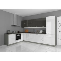 K&uuml;chen-Preisbombe K&uuml;che Bianca Ecke V 210x330 K&uuml;chenzeile Hochglanz Weiss + Grau K&uuml;chenblock Grey