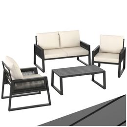TecTake® Garten-Lounge Set, im Rope-Design mit Aluminiumgestell, höhenverstellbare Füße, Tisch mit Lamellenmuster