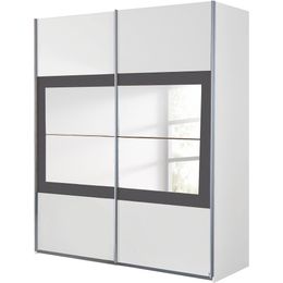 Schwebetürenschrank Rauch "Kleiderschrank Schrank Garderobe TARRAGONA in 3 Breiten" Schränke Gr. B/H/T: 181 cm x 210 cm x 62 cm, 2 St., weiß (alpinweiß, graumetallic) Spiegelmitteltüren mit Rahmen in Absetzungsfarbe