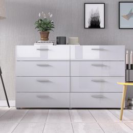 Kommode Home Affaire "Pepe, Aufbewahrung, Schubladenschrank, Stauraum" Sideboards Gr. B/H/T: 140 cm x 81,7 cm x 40,3 cm, 8, weiß (eiche struktur, hochglanz) Schubladenkommode mit 8 Schubläden, Breite 140 cm, Höhe 82 Stauraum