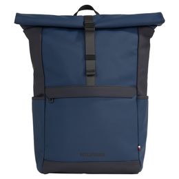 Rucksack Tommy Hilfiger "Men TH MONOTYPE PU ROLLTOP BACKPACK Backpacks" Gr. B/H/T: 28 cm x 46 cm x 15 cm, blau (storm surge) Rucksäcke