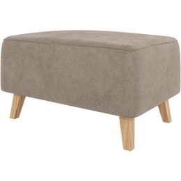 Fußhocker mit Holzfüßen Hannah aus Dunkelbeige Luxusmicrofaser