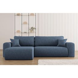 Kaiser Möbel Ecksofa mit Schlaffunktion, L-förmiges Sofa,Capri Stoff Neve Rechts Blau