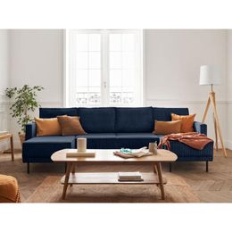 Charlie – wohnlandschaft u-form – 7-sitzer – mit schlaffunktion und bettkasten – aus cord - marineblau