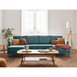 Lisa Design - Charlie – wohnlandschaft u-form – 7-sitzer – mit schlaffunktion und bettkasten – aus cord - blau