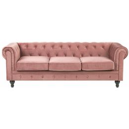 Beliani Sofa Rosa Samtstoff 3-Sitzer Chesterfield Stil Glamourös Wohnzimmer