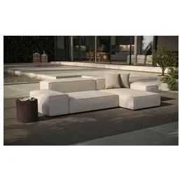 Ecksofa DESIGNWERK "Puzzle, Designsofa für Indoor und Outdoor, bequem, modular" Sofas Gr. B/H/T: 315cm x 64cm x 180cm, Flachgewebe, Outdoor-geeignet, wasserabweisend, beige (dune) wasserabweisend und strapazierfähig