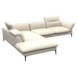 Ecksofa FLEXLUX "Salino, Funktionssofa mit Ottomane, Relaxsofa, Ecksofa" Sofas Gr. B/H/T: 287cm x 88cm x 239cm, Echtleder, lange Ottomane links, weiß (warm white) Sofa mit Arm- und Kopfteil-Verstellungen, Kaltschaum & Stahl-Wellen